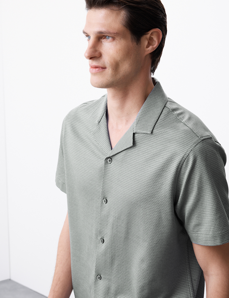 Pure Cotton Textured Cuban Collar Shirt - Marks and Spencer Cyprus ...