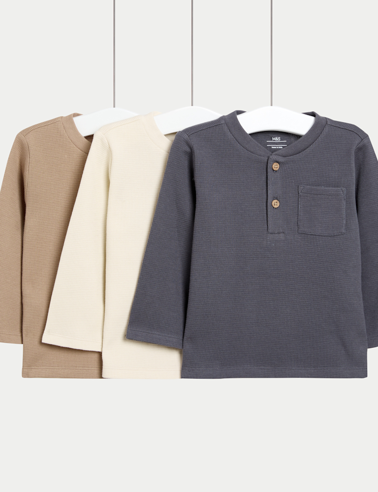 3pk Pure Cotton Grandad Tops (0-6 Yrs) - Marks and Spencer Cyprus ...